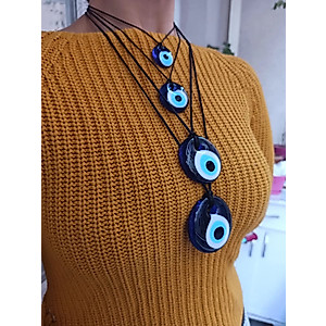 Long tiantian Evil Eye Necklace for Women Blue Turkish Leather Rope Eye Necklace Ojo Necklace Evil Eye Pendant Necklace Third Eye Lucky Protection Necklace (0.98in pendant 17.7in rope)…