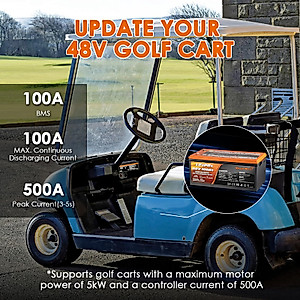Enjoybot 48V 100Ah LiFePO4 Lithium Battery, Built-in 100A BMS and Bluetooth, Low Temperature Cut-Off Function and Peak Current 500A Perfect for Golf Cart Solar Off-Grid RV Camper, Home Energy Storage