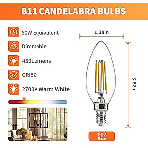 ALAMPEVER Chandelier Light Bulbs,E12 Candelabra Bulb 60 Watt,E12 LED Bulb 2700K Soft White,Candle Light Bulbs 12 Pack