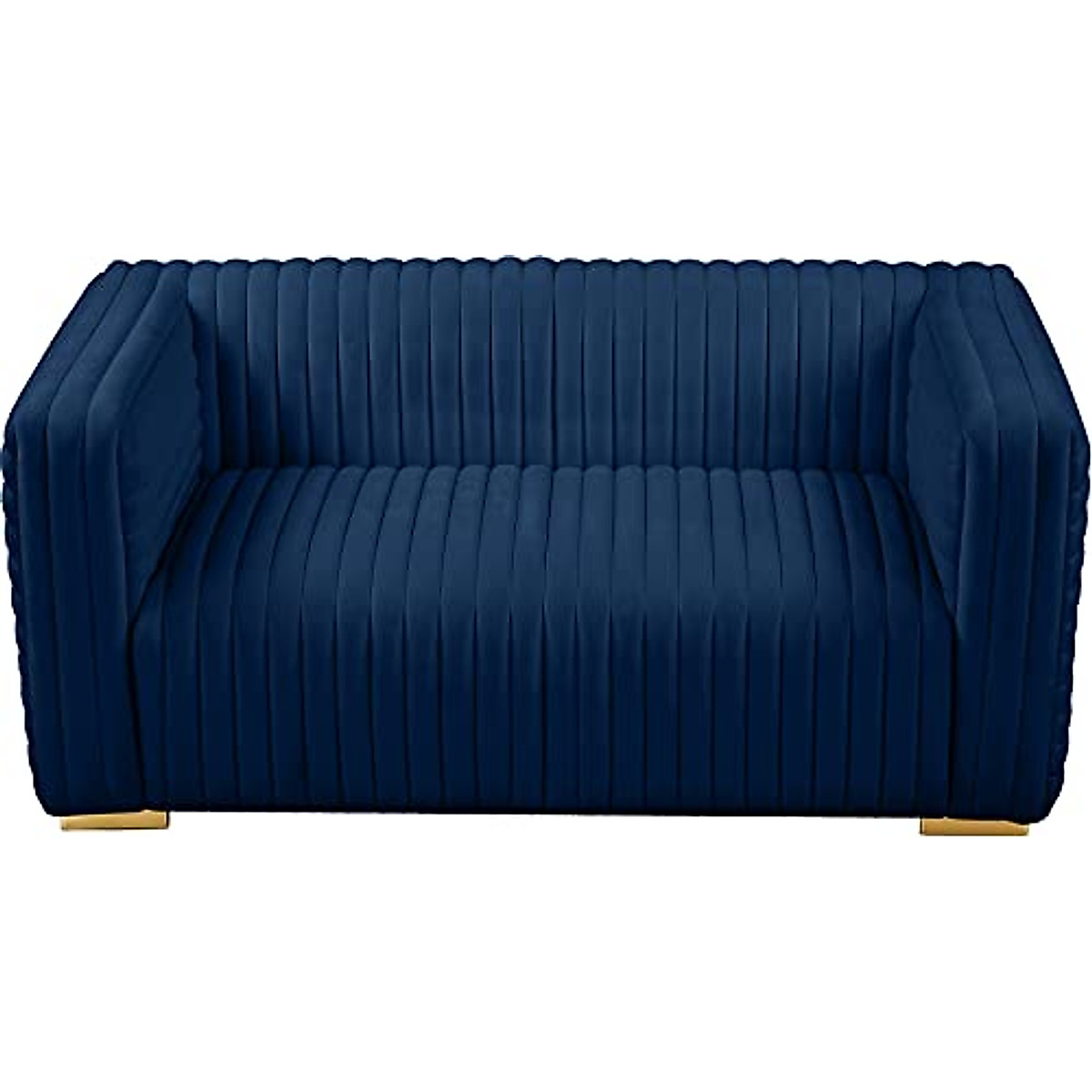 Meridian Furniture 640Navy-L Ravish Collection Modern | Contemporary Velvet Upholstered Loveseat with Deep Channel Tufting + Both Gold & Chrome Legs Included