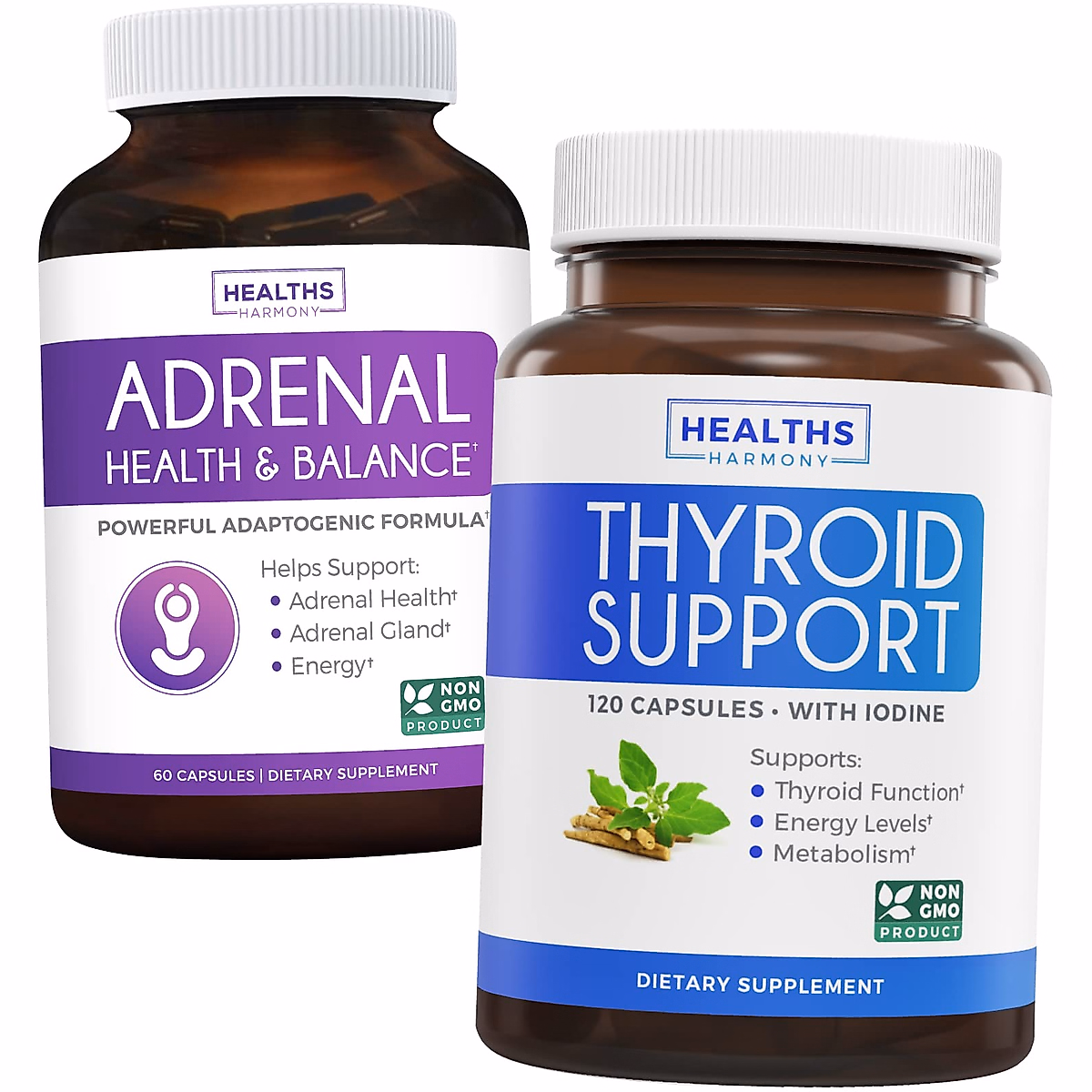 Bundle of Thyroid Support & Adrenal Support - Complete Balance Bundle Thyroid Support with Iodine Improve Your Energy and Adrenal Support & Cortisol Manager (Non-GMO) Powerful Adrenal Health Support