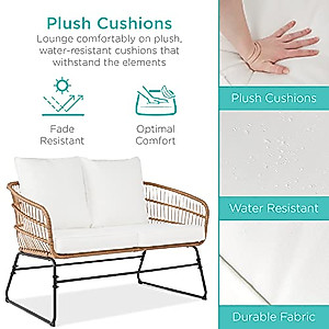 Best Choice Products 4-Piece Outdoor Rope Wicker Patio Conversation Set, Modern Contemporary Furniture for Backyard, Balcony, Porch w/Loveseat, Plush Cushions, Coffee Table, Steel Frame - White