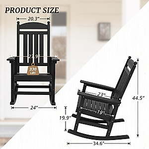 Cozyman Outdoor Rocking Chairs Set of 2, All Weather Resistant Porch Rocker Chairs with High Back, 350Lbs Support, HDPS Composite Rocking Chair for Backyard, Patio, Garden, Indoor, Black