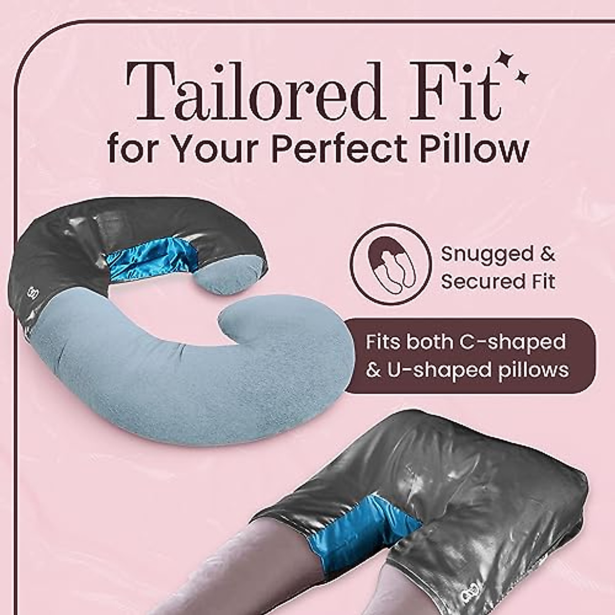 Beavion Satin Snuggle Pregnancy Pillow Cover, Satin Maternity Pillow Cover for Cooling Skin & Hair, Durable C and U Pillow Cover, Baby Blue Accent Color