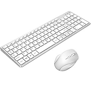 Wireless Keyboard and Mouse Combo Rechargeable USB Cordless Slim Compact Keyboard with Numeric Keypad and Ergonomic Silent Computer Mouse Set for Windows,PC,Laptop,MacBook,Chromebook-Silver White