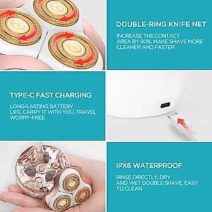 VOGOE Electric Shaver for Women 3D Floating Blade Rotary Razor Hair Remover for Arms, Legs and Underarms Rechargeable Portable and Safe Wet and Dry Use ES300