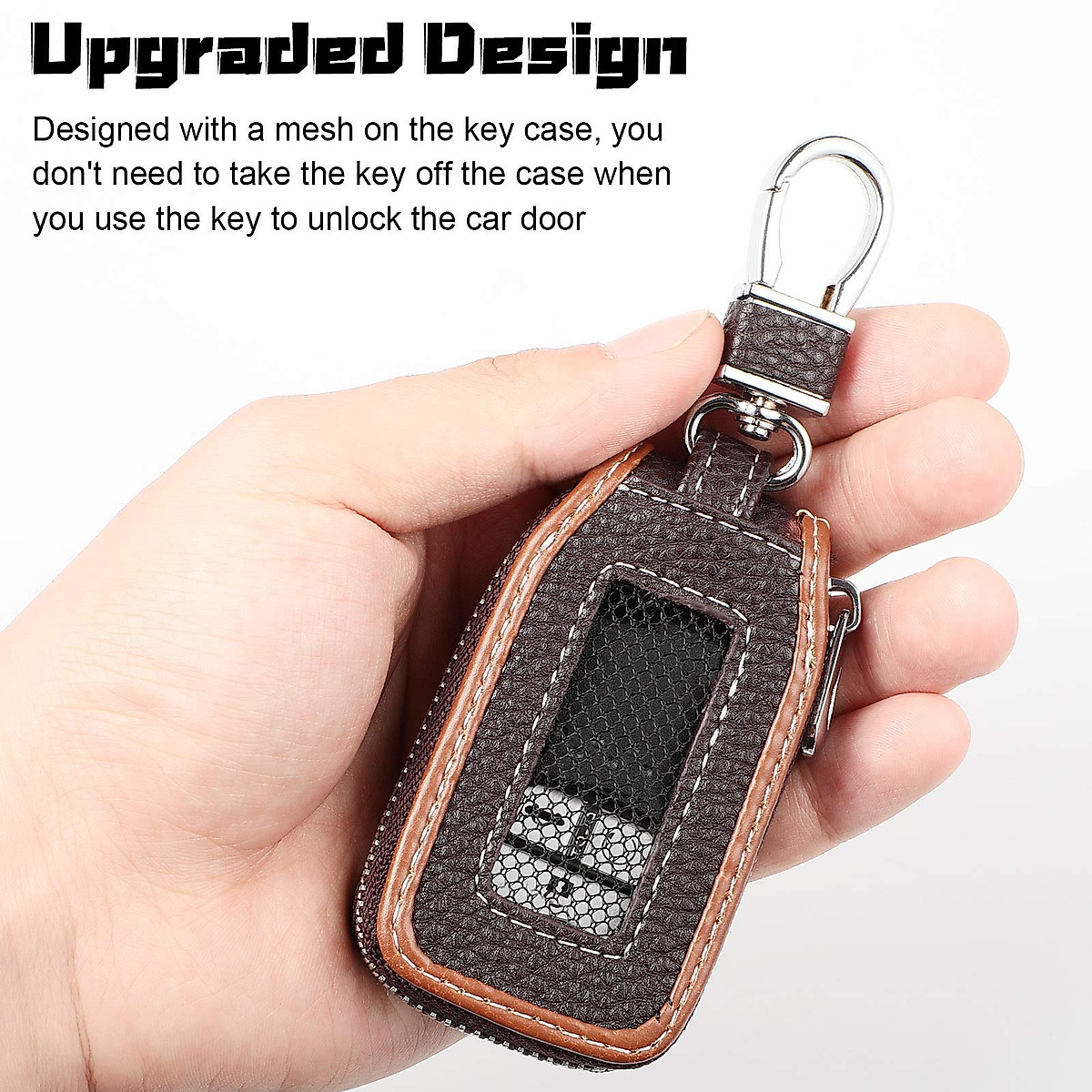 2 Pieces Leather Car Key Chain Case Holder Auto Key Fob Holder Smart Protector Cover (Brown)