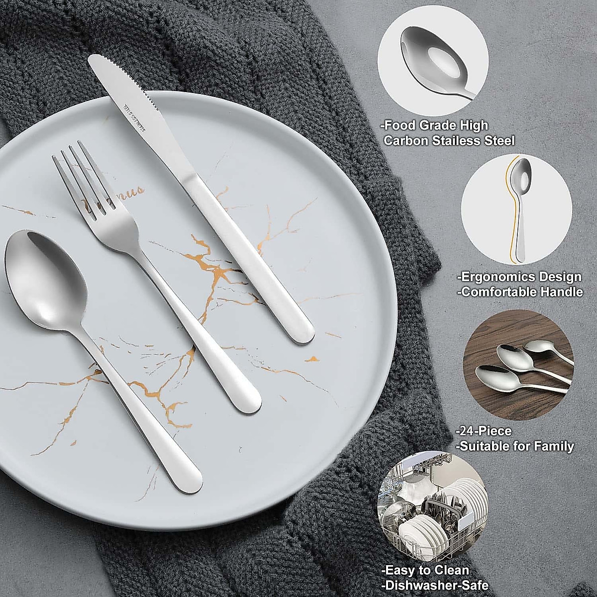 Tea Spoons Set, Bestdin Teaspoons Set of 24, Stainless Steel Small Spoons, Tea Spoons Silverware for Home Kitchen Restaurant, Flatware Dinner Spoons, Dishwasher Safe (5.9 Inch)