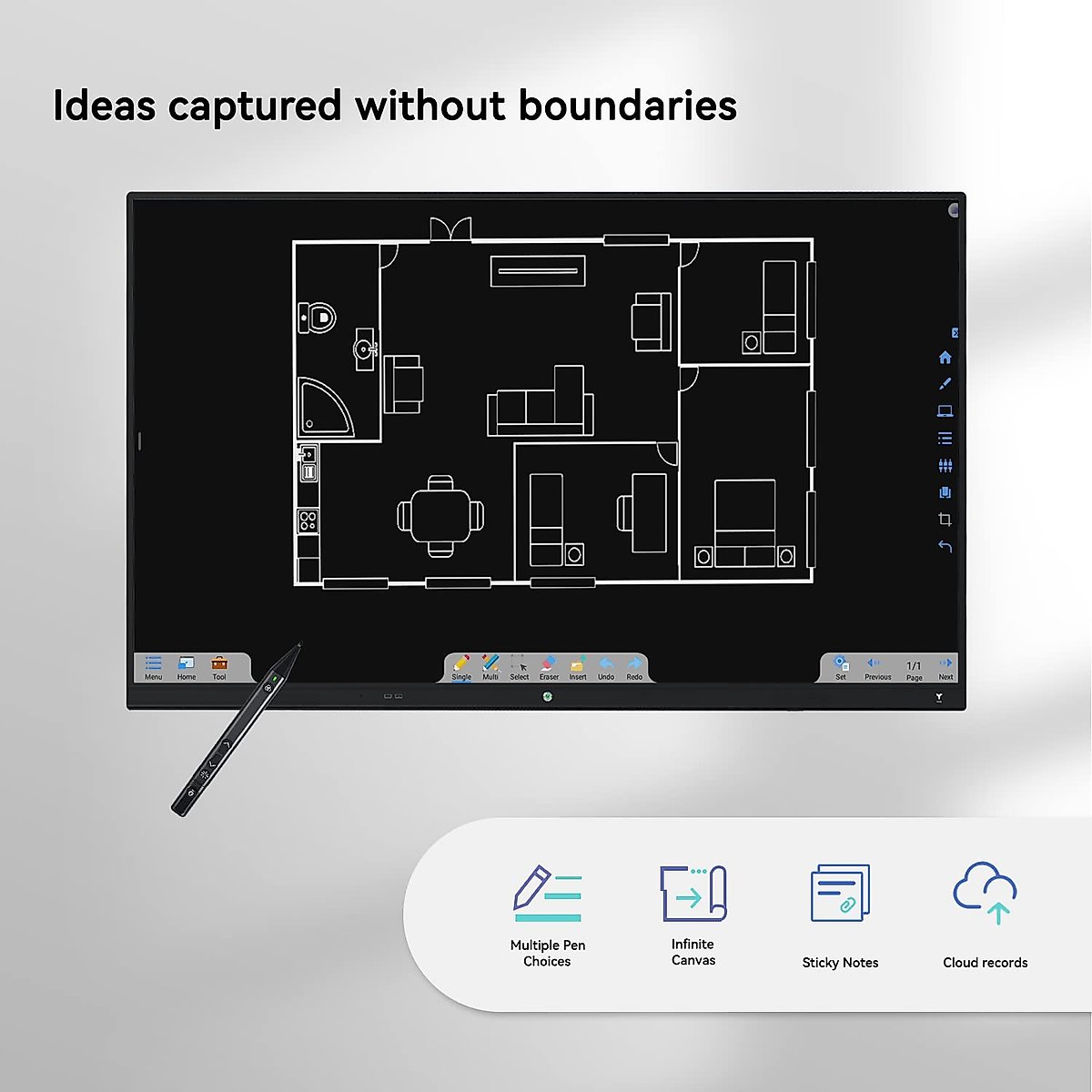 TIBURN R1 75" Smart Board, Touchscreen Display, 4K UHD Interactive Whiteboard, Touch Screen Interactive Smart Whiteboard for Classroom and Businesses(Board + Stand)