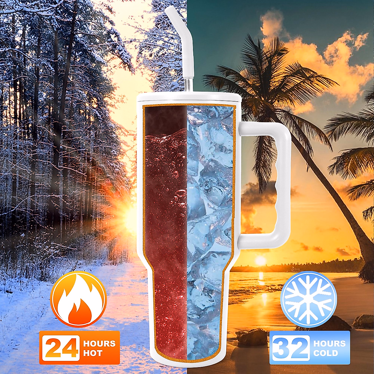 Laosh 40 oz Sublimation Tumbler with Handle And Straw, 4pcs 40oz Sublimation Tumblers Blanks Bulk, Coffee Insulated Cup Stainless Steel Travel Mug for Diy Craft 40 Oz Tumbler Heat Press Print (White)