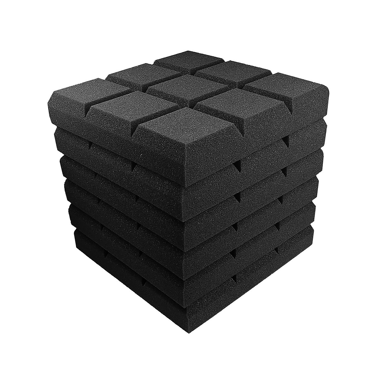 JBER 24 Pack 2" X 12" X 12" Acoustic Foam Panels,Soundproofing Wall Studio Foam Panels Wedges,Sound Insulation Absorbing Acoustic Treatment,9 Blocks Beveled Square Fireproof Design - Black