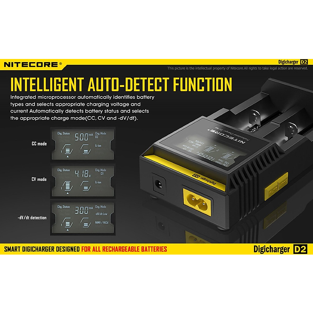 Nitecore D2 smart Charger 2015 version with LCD display For Li-ion, IMR, LiFePO4 26650 22650 18650 17670 18490 17500 18350 16340 RCR123 14500 10440 Ni-MH And Ni-Cd AA AAA AAAA C Rechargeable
