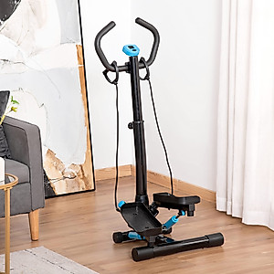 Soozier Twist Stepper Machine with Resistance Bands, Adjustable Workout Fitness Equipment with Handle Bar and LCD Display for Home Gym Exercise
