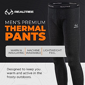 Realtree Thermal Pants for Men -Underwear Long Johns Bottoms -Warm and Insulating -Extreme Winter Gear,Hiking, Hunting (Black, Large)