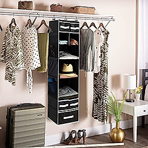 9 Shelf Hanging Closet Organizer with 5 Drawer Organizers, Baby Nursery Closet, Diaper Caddy Organizer, Slotted Storage Baskets, Hanging Drawers, Dorm Room Closet with Foldable Cube Storage Bins