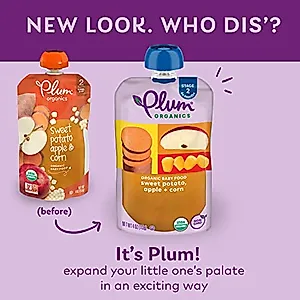 Plum Organics | Stage 2 | Organic Baby Food Meals [6+ Months] | Sweet Potato, Apple & Corn | 4 Ounce Pouch (Pack Of 6) Packaging May Vary