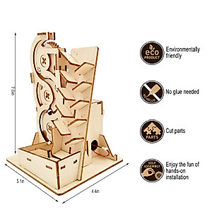 Solar 3D Wooden Puzzle Marble Run DIY Model Kit Craft Sets Educational Wood Mechanical Building Toys STEM Science Experiments Projects Birthday Gift for Adult Men Kids Age 8 10 12 14＋