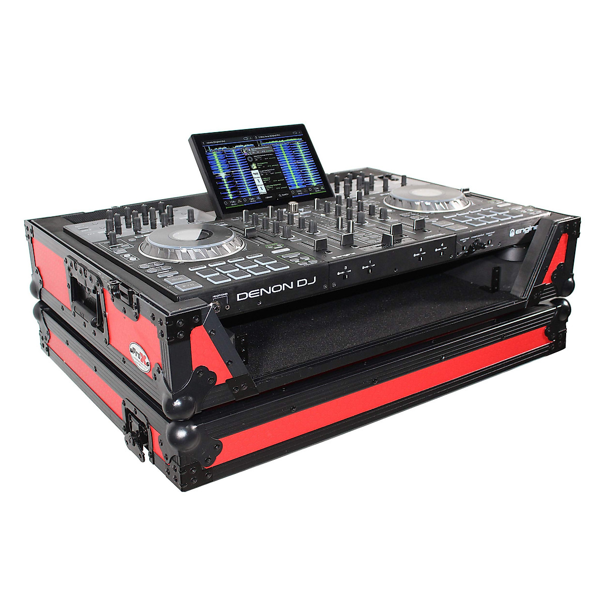 ProX XS-PRIME4 WRB ATA Flight Case For Denon PRIME 4 DJ Controller with 1U Rack Space and Wheels - Red Black