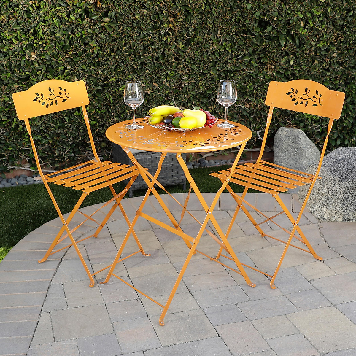 Alpine Corporation Indoor/Outdoor 3-Piece Bistro Set Folding Table and Chairs Patio Seating, Orange