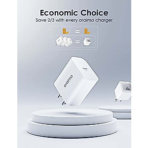 [2-Pack] USB C Wall Charger, oraimo Charger Block 20W, PD Fast Charging Power Adapter Plug for iPhone 14/13/12/11 Pro Max, Mini, Pro XR, Galaxy, Pixel 4/3, iPad/iPad Mini and More (White)