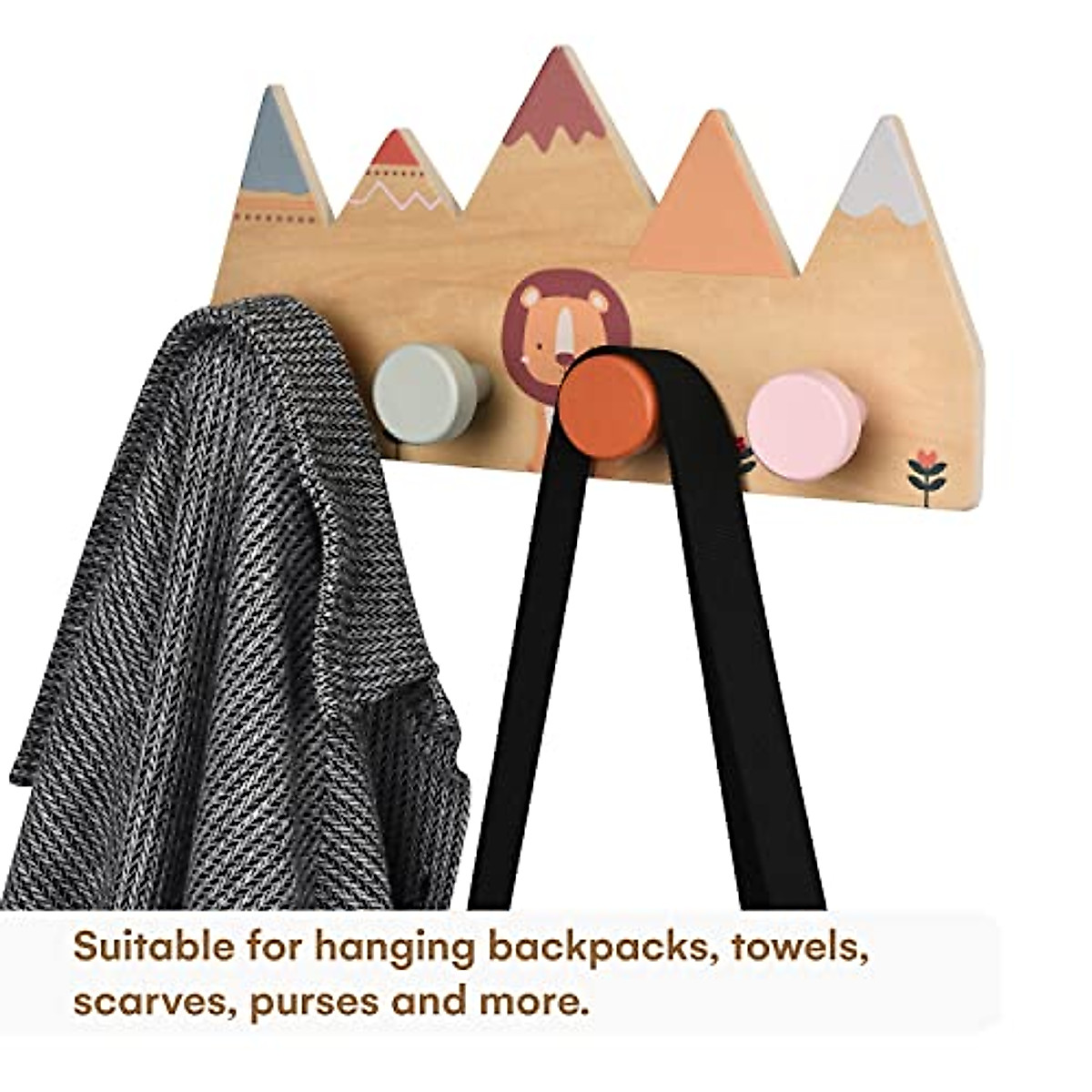 CHILDLIKE BEHAVIOR Coat Rack Wall Mount - Kids Coat Rack with Hooks Wall Mounted - Modern Coat Racks with Wood Peg Hook - Wooden Pegs Wall Mounted Hooks Hanger for Clothes, Hats, Towels and Robes