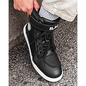 ILM Motorcycle Shoes for Men Black Waterproof Street Riding Protective Gear Breathable Powersport Anti-Slip Footwear with Ankle Support, Shift pad (Black,13)