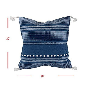 Foreside Home & Garden FIPL09255 Blue Decorative Striped Woven 20x20 Outdoor Throw Pillow with Hand Tied Tassels