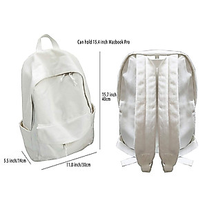 Jesdo DIY Canvas Backpack Large Casual Daypack Satchel (White with Side Pockets)