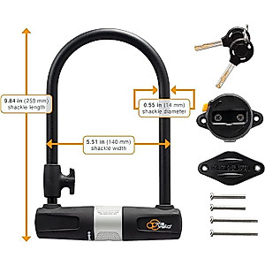 Via Velo 2 Bicycle U-Lock Set, Same Key System 4 Keyed Alike Keys, Heavy Duty Sold Secure 14mm Shackle and 10mm x 1.8m Cable with Mounting Bracket for Road Bike Mountain Bike Folding Bike