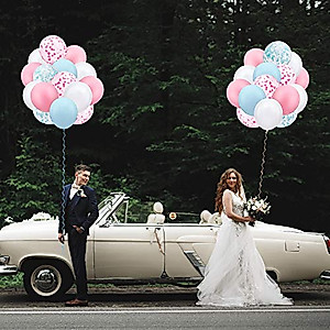 60 Pieces 12 Inch Gender Reveal Pink Blue Balloons Confetti Balloons Pastel Balloons for Wedding Baby Shower Birthday Party Supplies