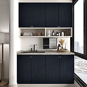 Wallercity Navy Blue Wood Grain Contact Paper for Countertops Peel and Stick Wood Look Wallpaper Thick Self Adhesive Contact Paper for Counter Top Vinyl Waterproof Wall Papper for Cabinets 24''x118''