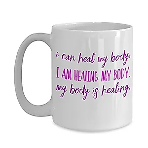 Weightloss Mug- I Can Heal My Body - Large Mantra-Meditation Coffee Cup - Birthday Anniversary Christmas Gift Stocking Stuffer - On diet Husband Wife Friend Boyfriend Girlfriend Men Women