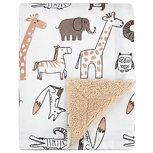 BORITAR Fleece Baby Blanket Reversible Plush for Boy Girls, Heavenly Soft Minky Toddler Blanket with Animals Print Portable Baby Crib Blanket for Newborn and Nursery, Brown 30 x 40 Inch