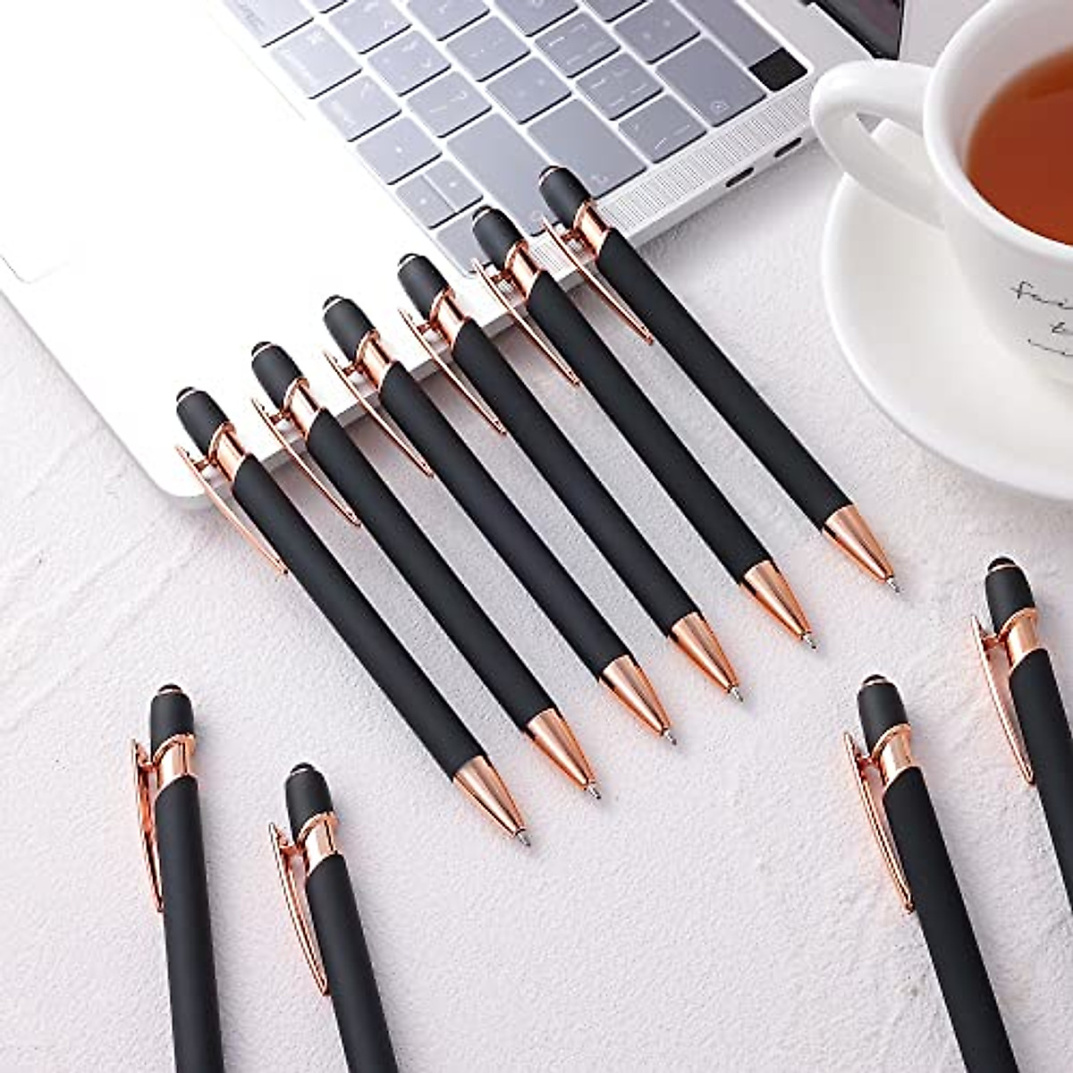 12 PCS 2 in 1 Stylus Ballpoint Pen with Stylus Tip, 1.0 mm Black Ink Metal Pen Stylus Pen for Touch Screens,12 Pens and 12 Refills (Rose Gold & Black)