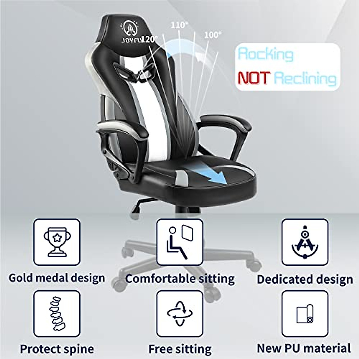 JOYFLY Gaming Chair, Gamer Chair Racing Style Game for Adults Teens, Ergonomic PC with Lumbar Support, 300lbs（Black）