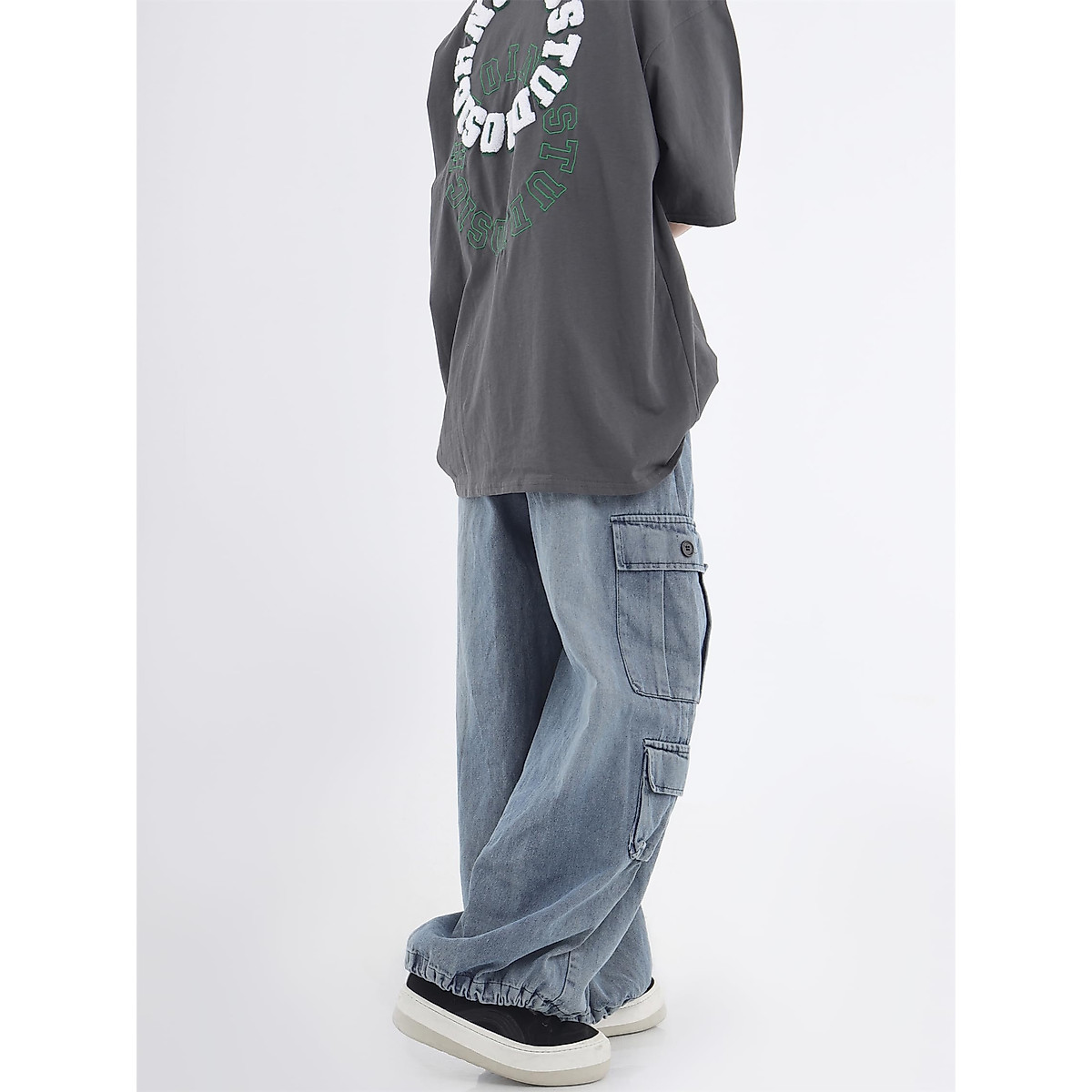 Grunge Emo Pants Y2K Baggy Jeans Fairycore Clothing Acubi Fashion Denim Cargo Sweatpant for Women Alt Goth Clothes (Blue,L)