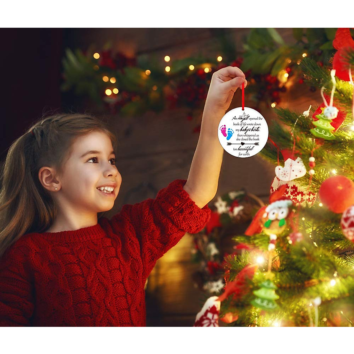 FaCraft Baby Christmas in Heaven Ornament,3" Memorial Ornaments for Loss of Loved One Kids,Footprint Baby's Angel Birth Christmas in Heaven,in Loving Memory of Baby Angel Ornament