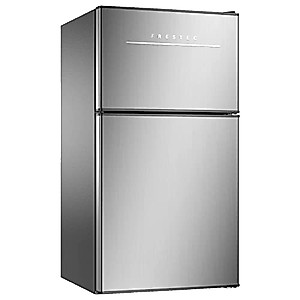 Frestec 3.2 Cu.Ft Mini Fridge for Bedroom, Mini Refrigerator with freezer, Dorm Fridge with Freezer, 2 Doors Perfect for Room and Office, Adjustable Temperature(Stainless steel)