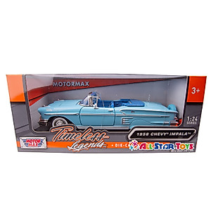 1958 Chevrolet Impala Convertible, Blue - Motormax Premium American 73267 - 1/24 Scale Diecast Model Car