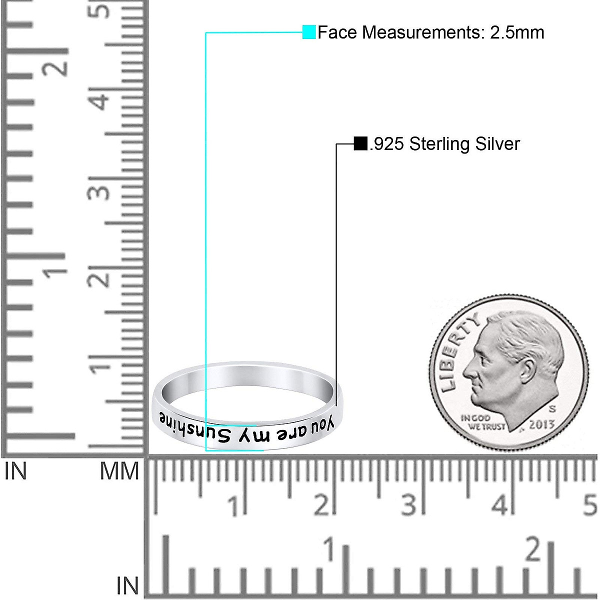Blue Apple Co. Sterling Silver Size-9 You are My Sunshine Band Ring Round 925 Sterling Silver