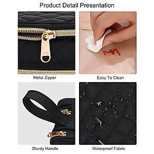 MONSTINA Travel Makeup Bag,Double Layer Toiletry Organizer Women Makeup Brush Bag Cosmetic Case Portable Large Wide-open Pouch Brush Holder Purse Bag