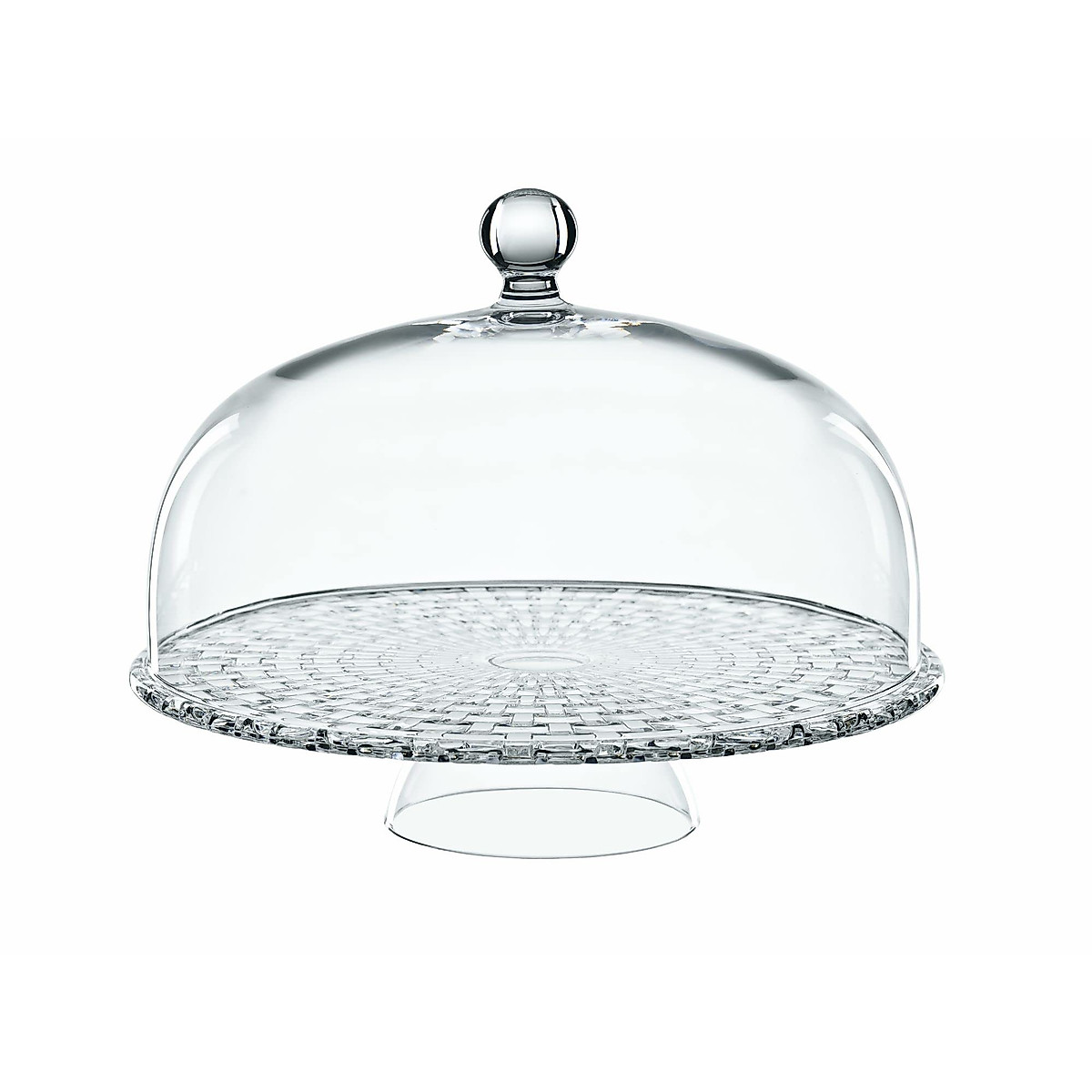 Nachtmann Bossa Nova Collection Crystal glass Chip & Dip/Cake Plate with Dome, use as a Cake Stand, or Serving Platter with Attached Bowl, clear glass Round, 12.5-Inch, Dishwasher Safe