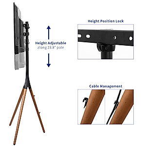 VIVO Artistic Easel 45 to 65 inch LED LCD Screen, Studio TV Display Stand, Adjustable TV Mount with Swivel and Tripod Base, Black Bracket, Dark Walnut Legs, STAND-TV65A