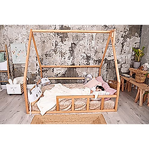 BUSYWOOD Montessori Platform Bed - Toddler bed - Kids Floor Bed House Frame - Natural Wood Daybed Frame - Unique bed (Model 1, Natural Wood, Floor Bed)
