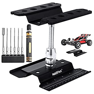 Hobbypark Aluminum RC Car Work Stand Repair Workstation 360 Degree Rotation Lift Or Lower, RC Hex Driver Tools 6-in-1 for 1/10 1/12 1/16 1/18 Scale (Black)