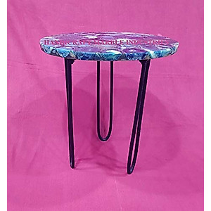 Round Blue Agate Stone 12" x 12' Inch Table with Hair Pin Style Metal Base, Blue Agate Stone Table, Agate Round Corner Table, Agate Side Table Home Decor, Piece Of Conversation