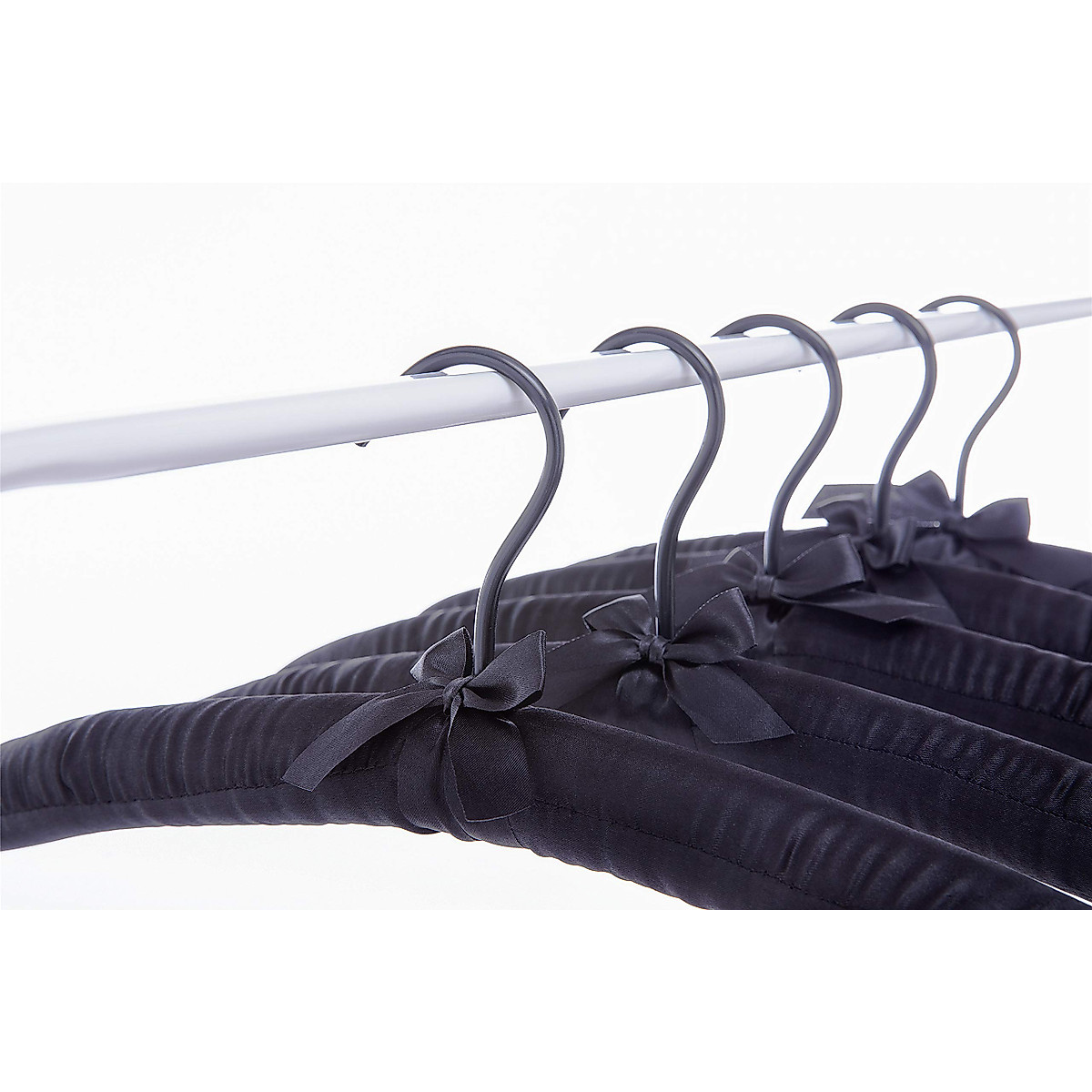 Cocomaya 17 Inch Extra Large Anti Slip Satin Padded Bridal Wedding Dress Hanger No Bumps for Dress Coats, Sweaters Pack of 5 (Black, 5)