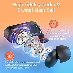 Wireless Earbuds 110H Playtime Ear Buds Bluetooth Headphones with 2200mAh Charging Case Dual Power Display Waterproof Over Ear Earphones with Earhooks for Sport Workout Laptop TV Computer Phone Black