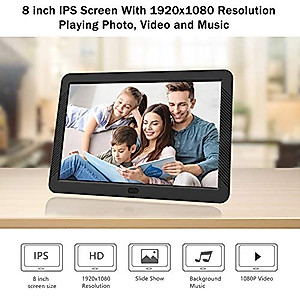 Atatat Digital Photo Frame with 1920x1080 IPS Screen, Digital Picture Frame Support Adjustable Brightness,Photo Deletion,1080P Video,Music,Slideshow,Remote,16:9 Widescreen (8 Inch)