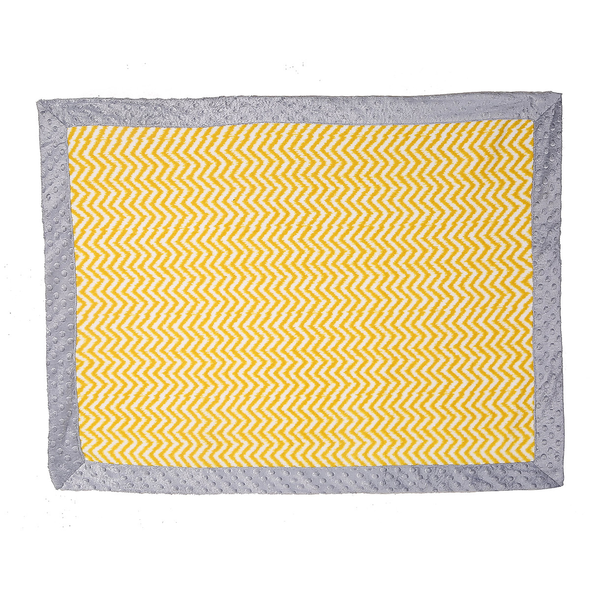 Bacati Ikat Zigzag Chevron with Border Plush Blanket, Yellow/Grey, 30" x 40"